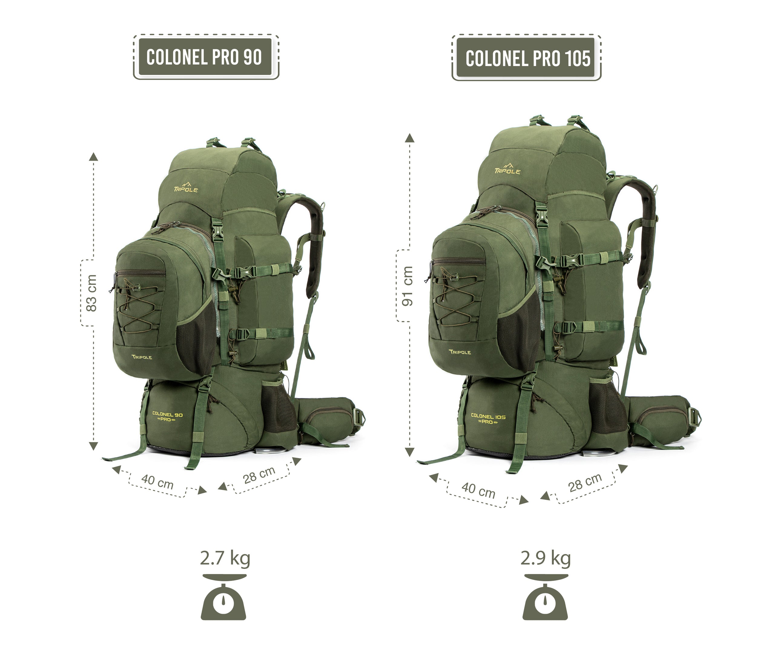 Tripole Colonel Pro Metal Frame Rucksack with Detachable Day Pack and ...