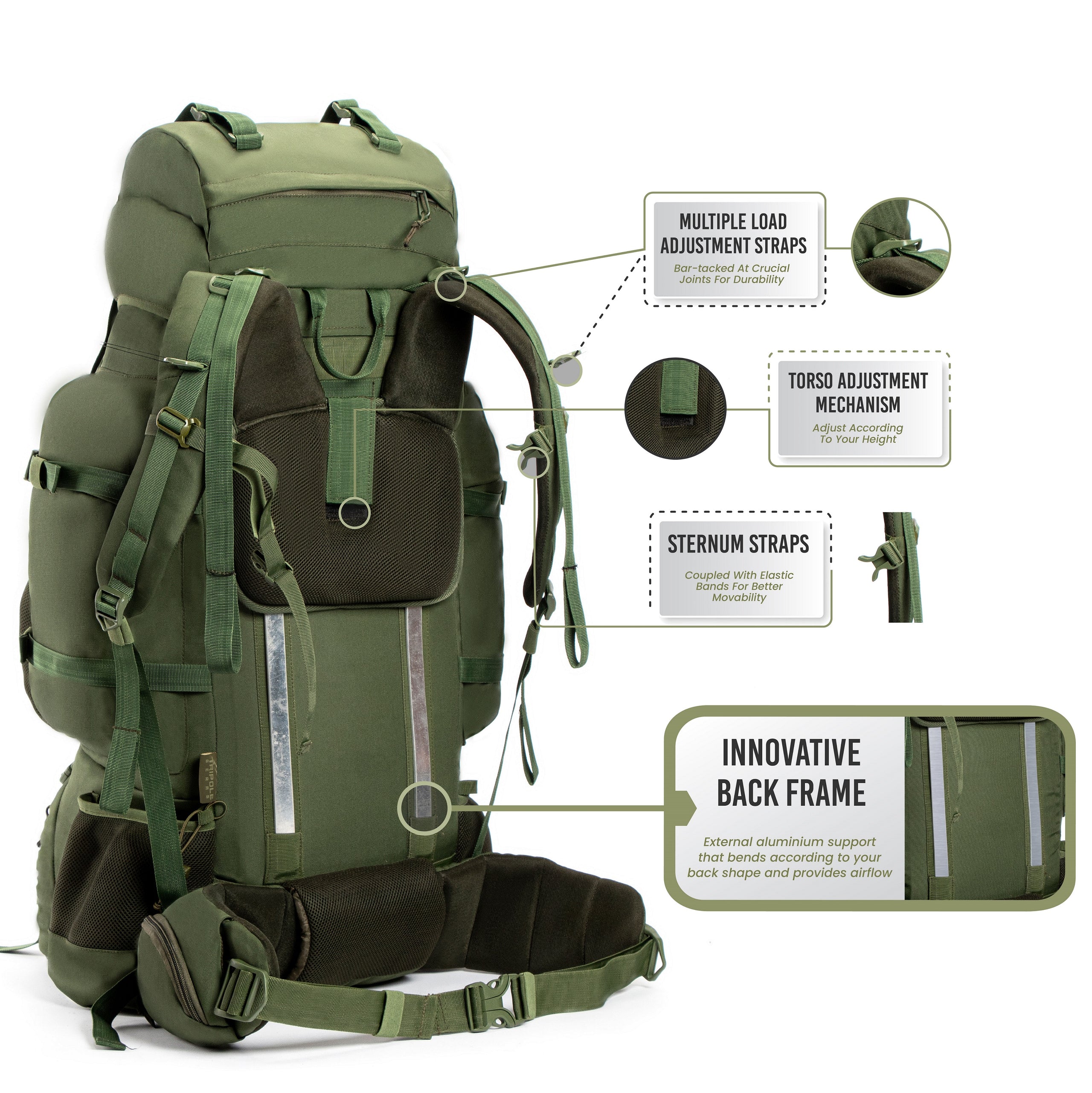 Tripole Colonel Pro Metal Frame Rucksack with Detachable Day Pack and ...