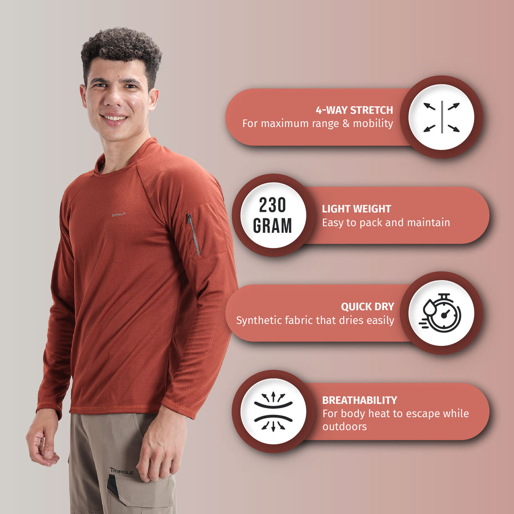 Full Sleeve Hiking and Trekking T-Shirt & Jersey | Rust – Tripole Gears
