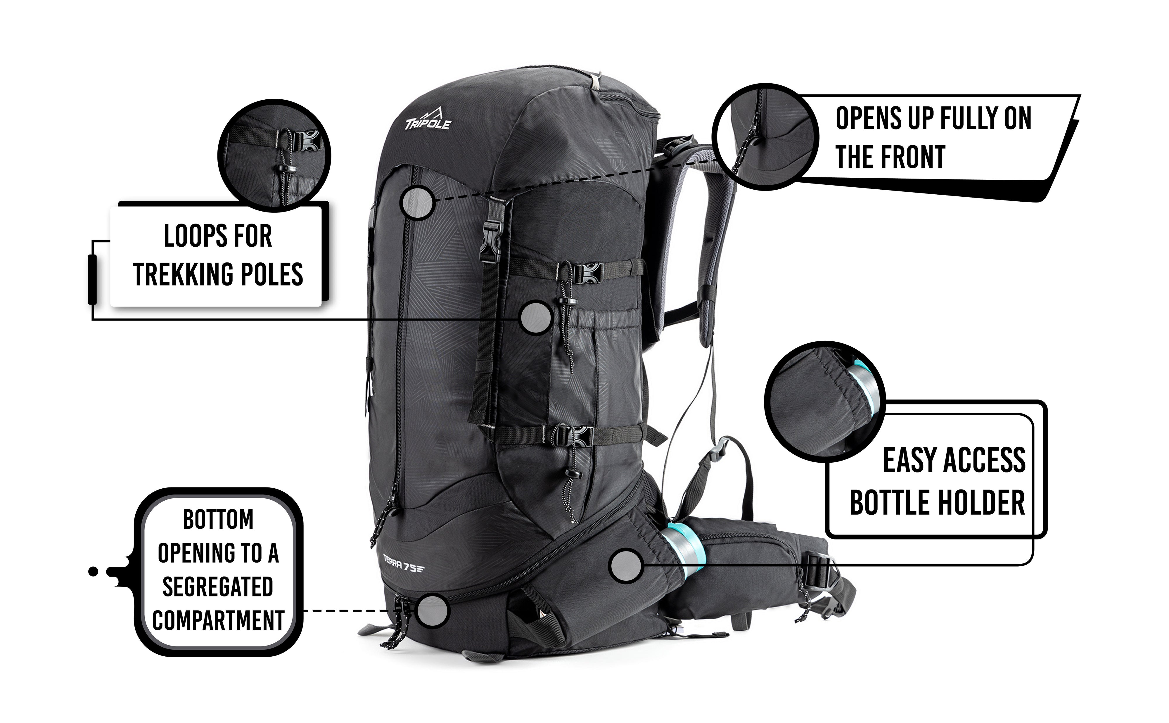 Tripole Terra Backpacking and Trekking Rucksack with Front Opening, Ra ...