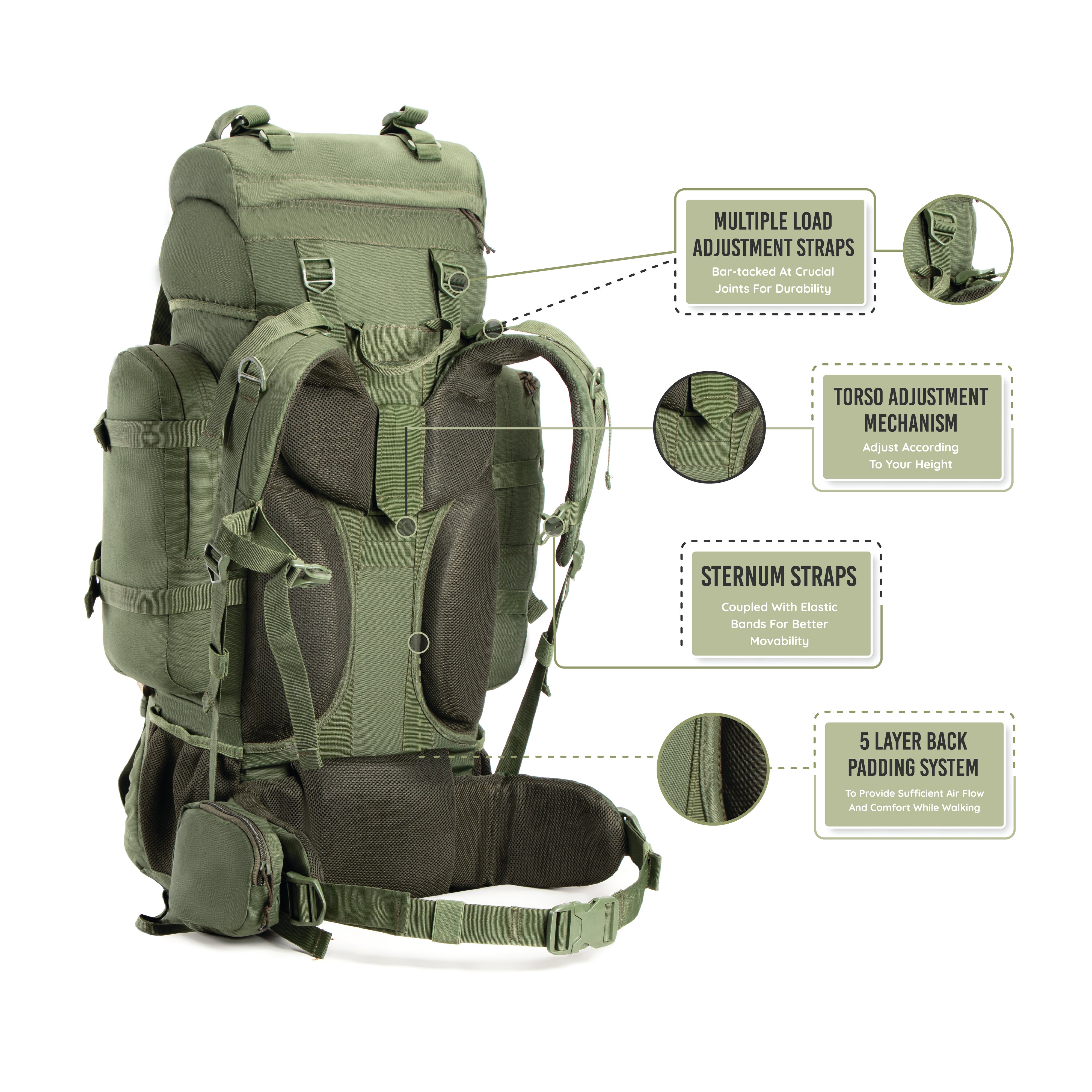 Colonel Series 80 Litres with Detachable Day Pack | Army Green ...